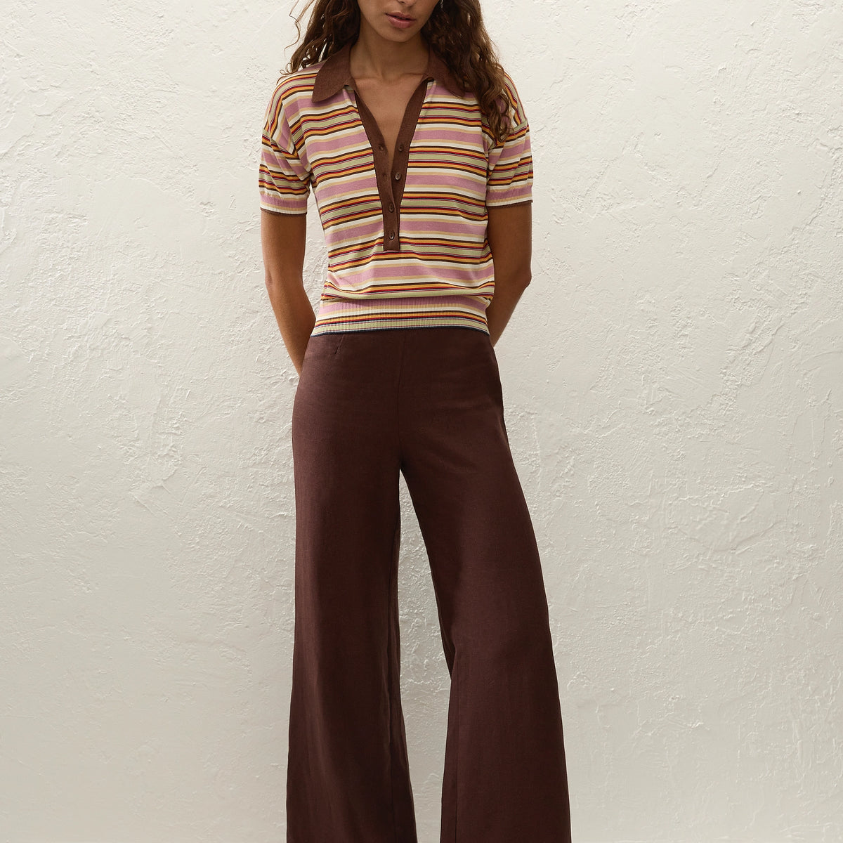 Sable Polo Shirt Luis Stripe Dusty Mauve - Faithfull the Brand AU