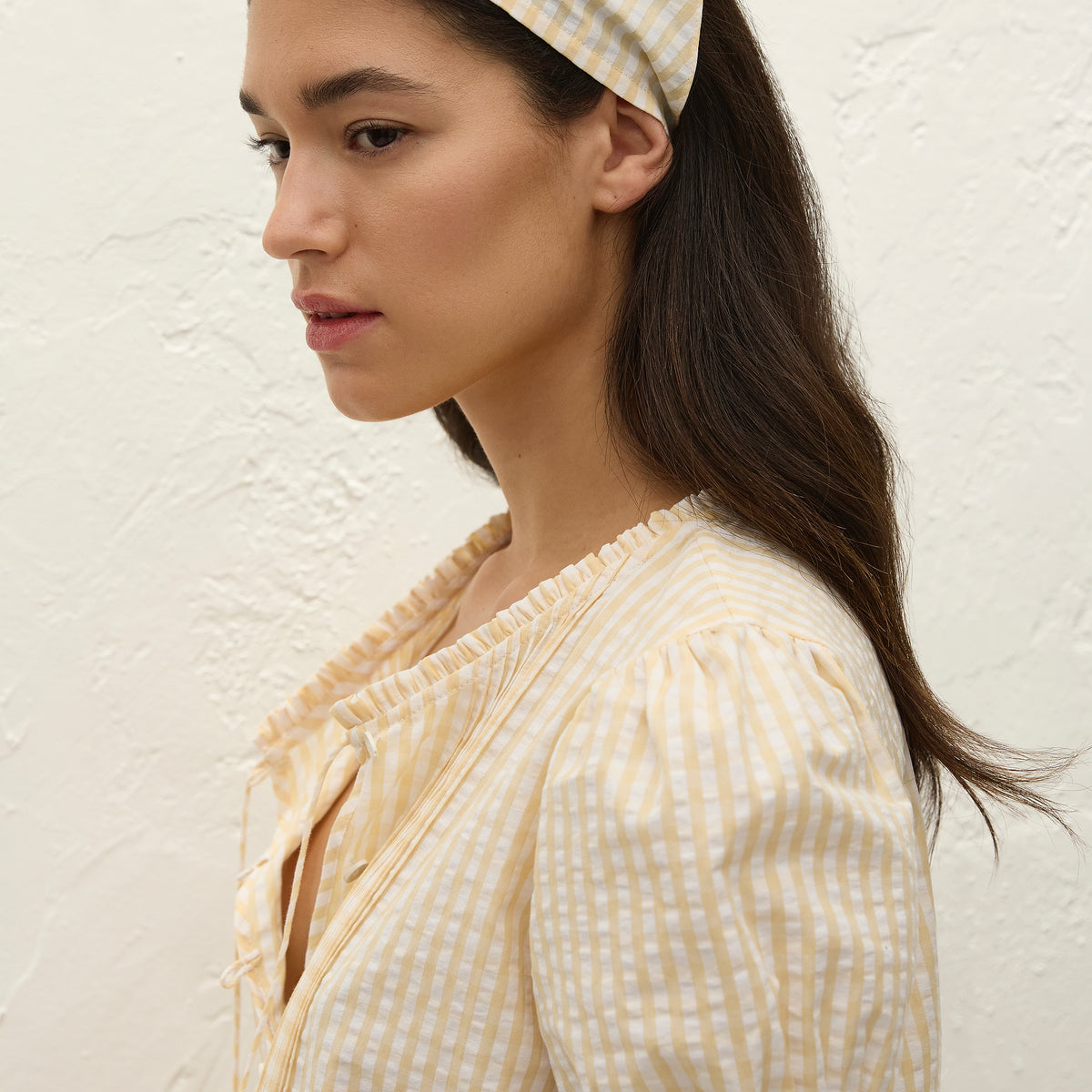 Lucia Head Scarf Butter Textured Gingham - Faithfull the Brand AU
