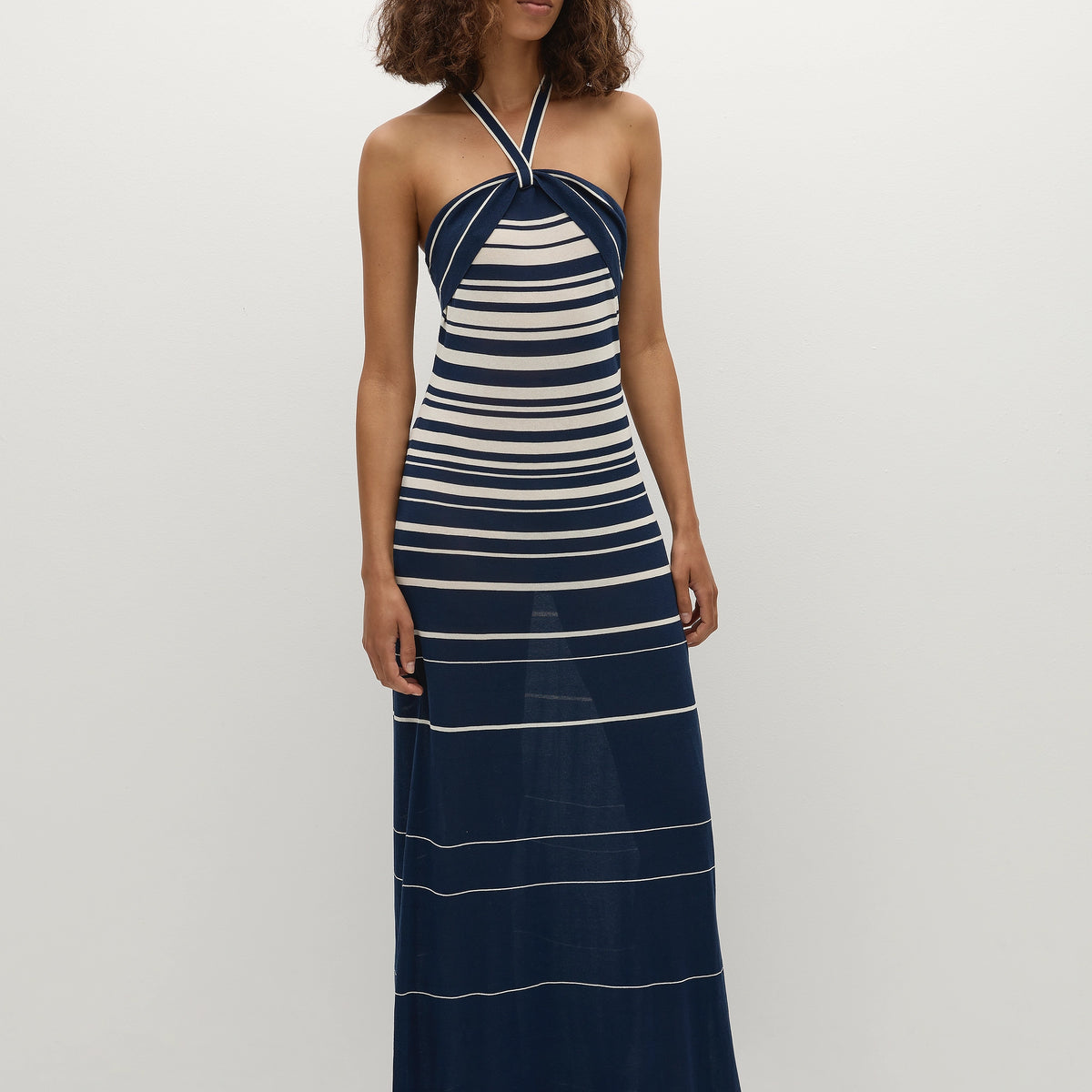 Axel Maxi Dress Accordion Stripe Cream Navy - Faithfull the Brand AU